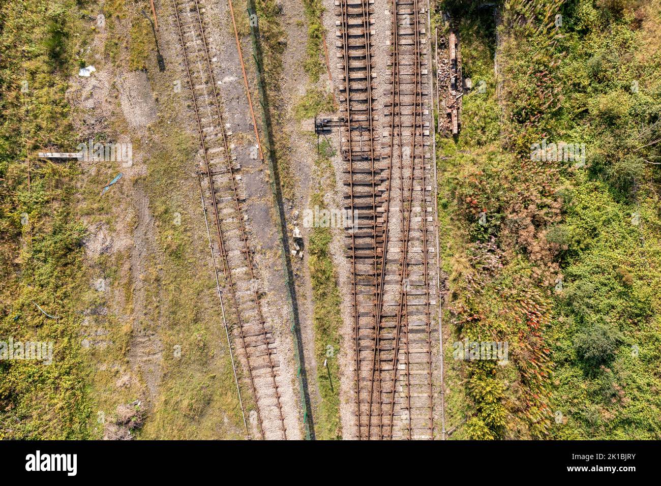 Aerial view above a Railroad Railway Track in South Wales Stock Photo ...
