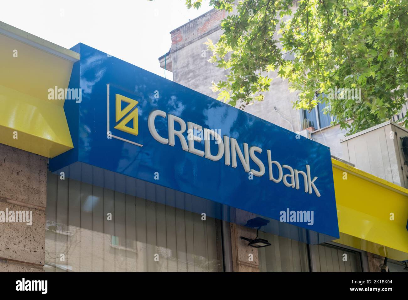 Tirana, Albania - June 4, 2022: Logo and sign of Credins bank Stock ...