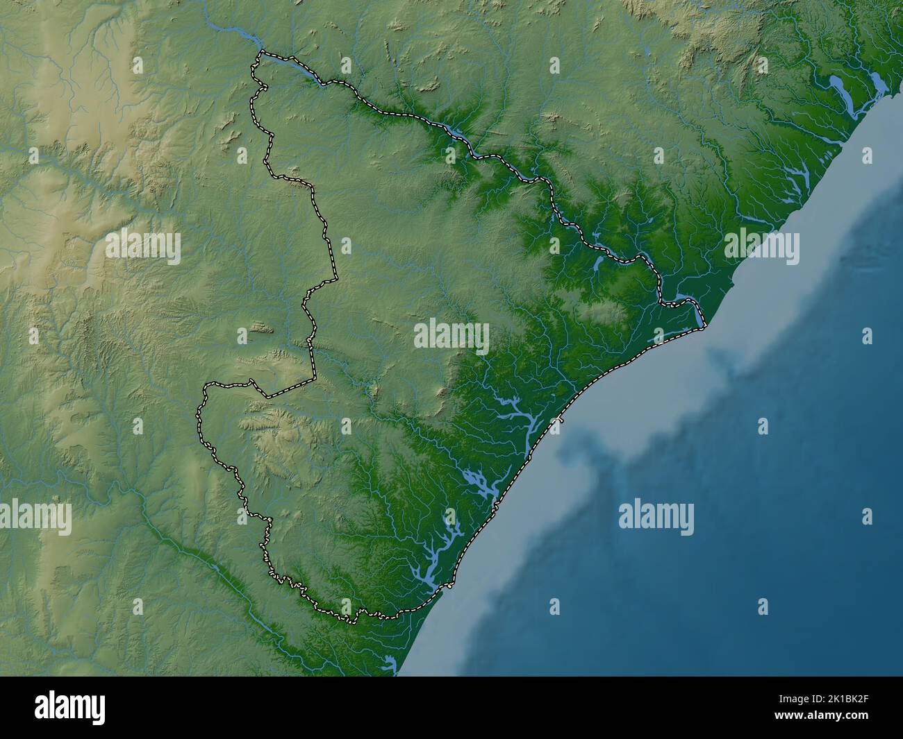 Sergipe, state of Brazil. Colored elevation map with lakes and rivers ...
