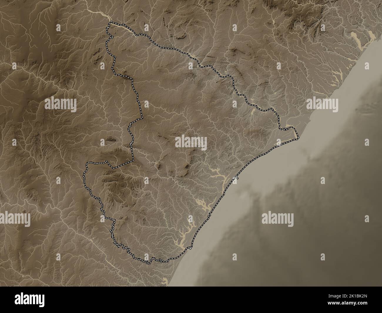 Sergipe, state of Brazil. Elevation map colored in sepia tones with ...