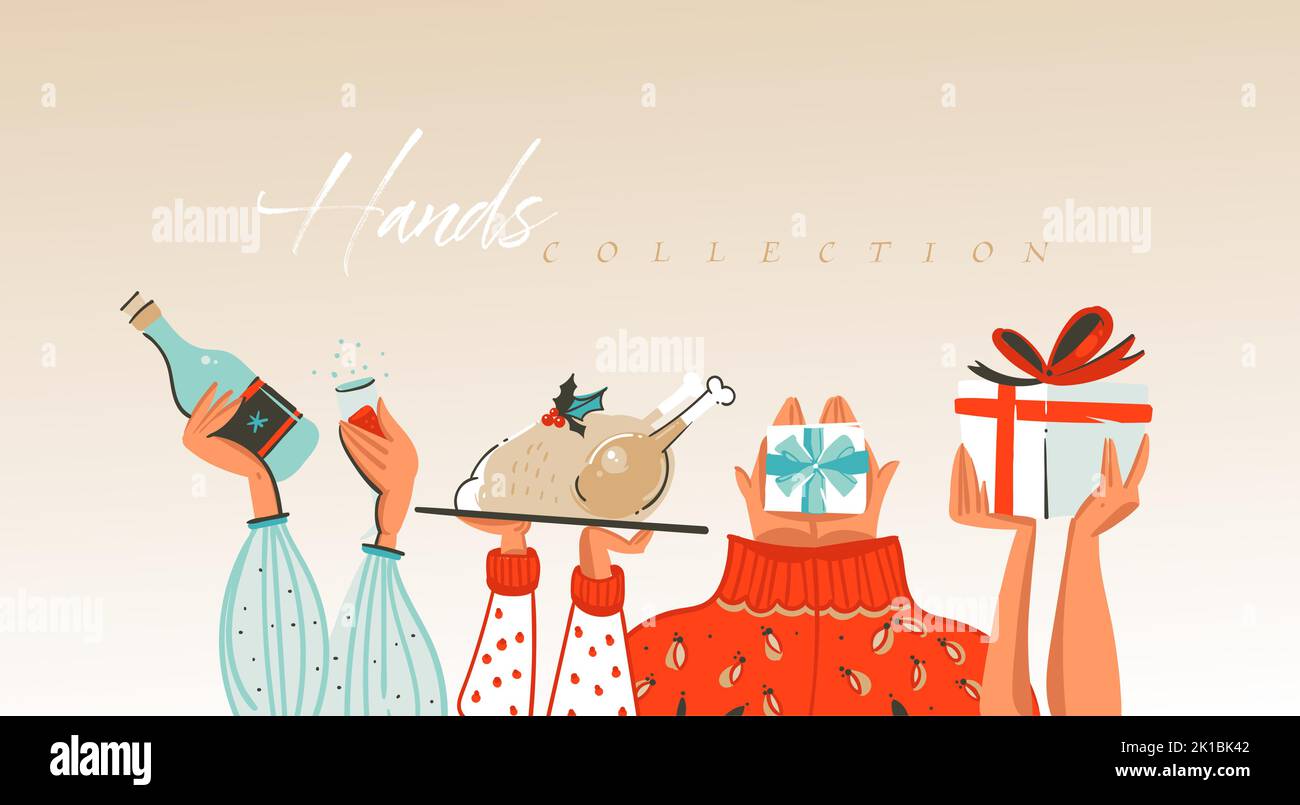 Hand drawn vector abstract Merry Christmas and Happy New Year cartoon ...