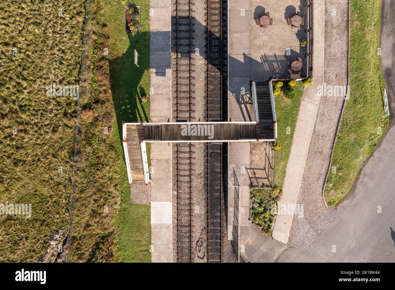 Aerial view above a Railroad Railway Track in South Wales Stock Photo ...