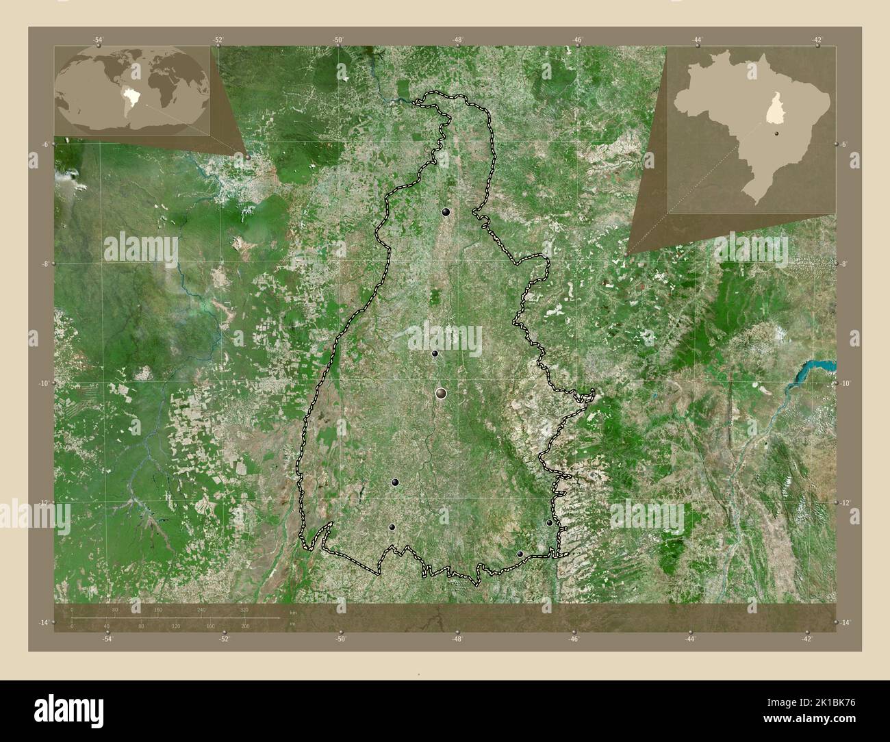 Tocantins, state of Brazil. High resolution satellite map. Locations of ...