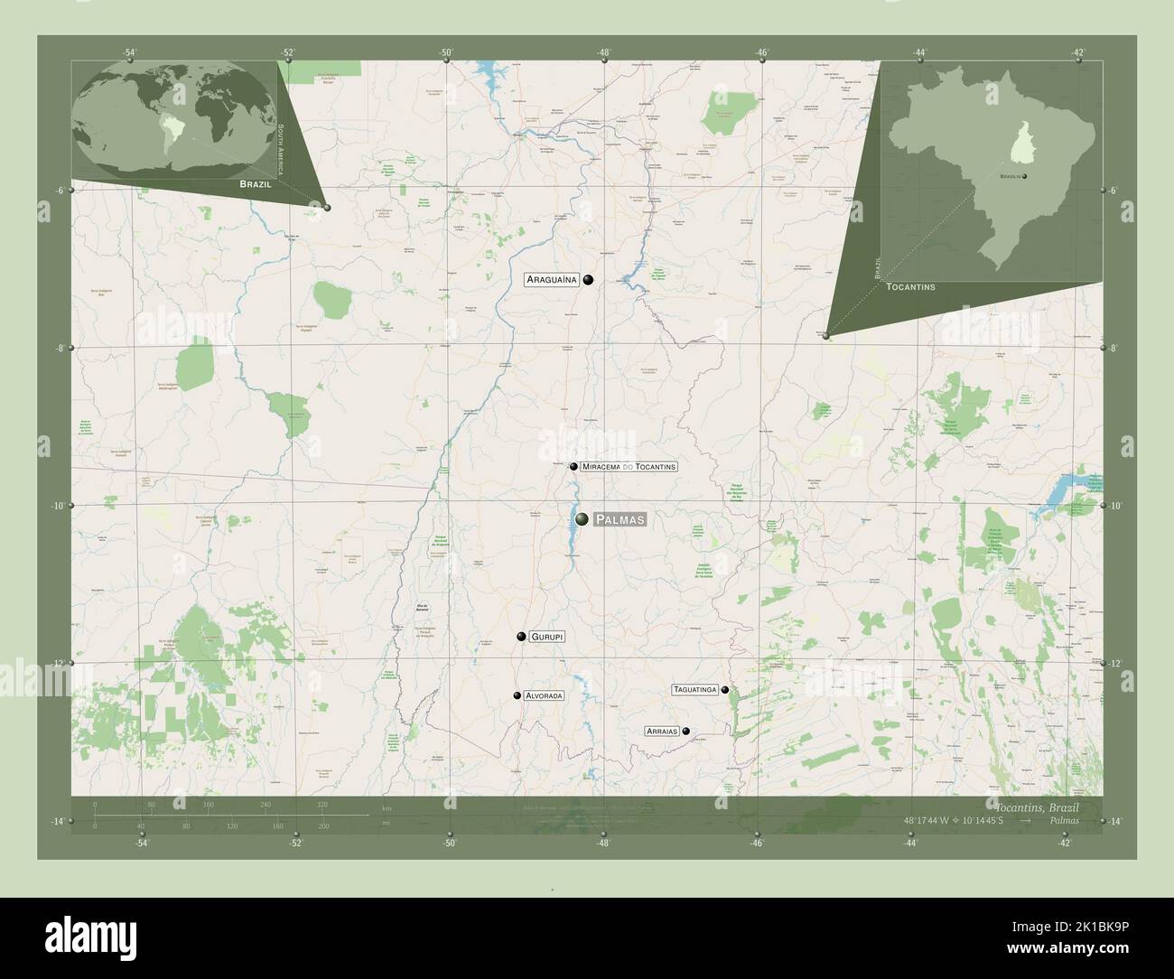 Tocantins, state of Brazil. Open Street Map. Locations and names of ...