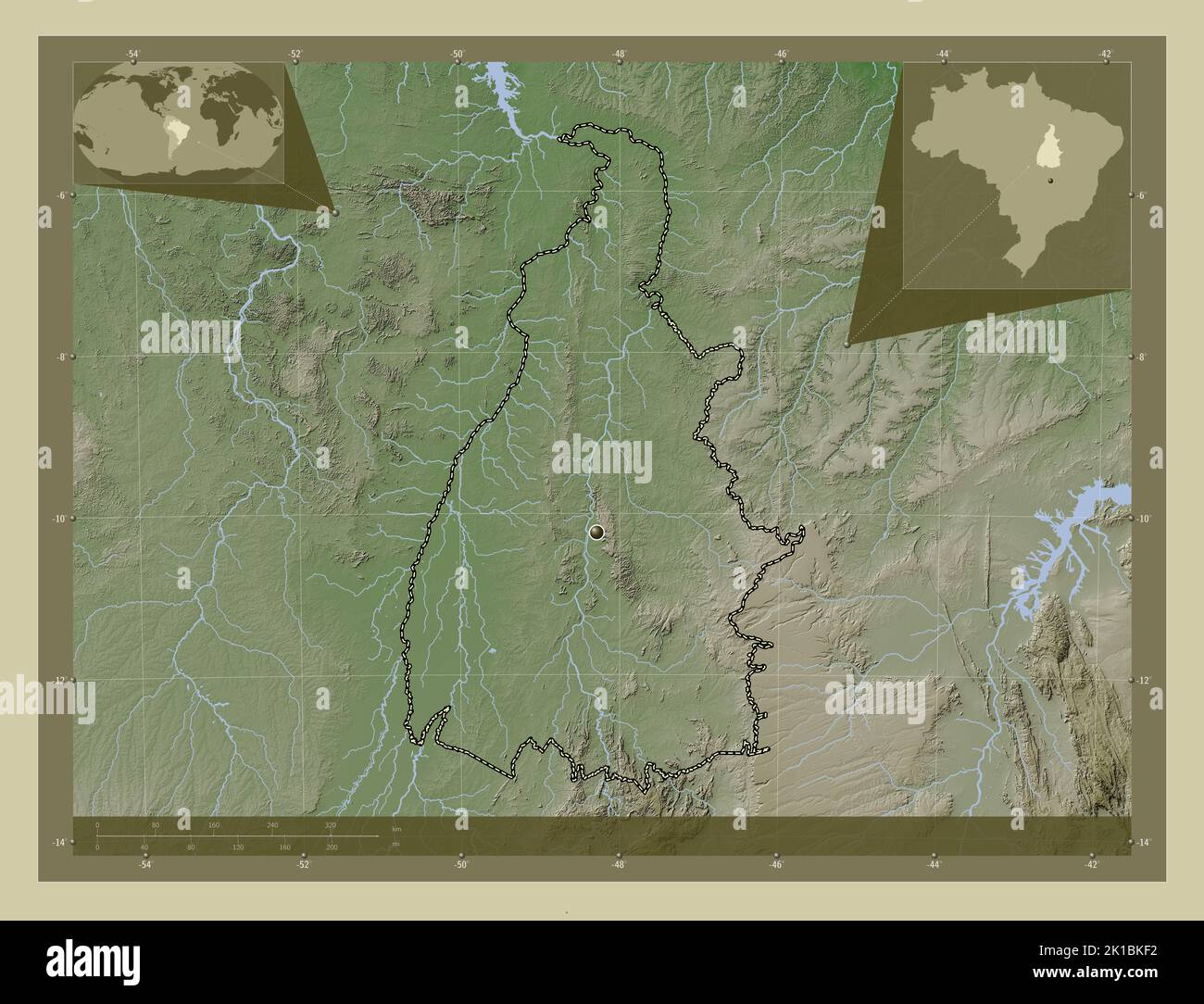 Tocantins, state of Brazil. Elevation map colored in wiki style with ...