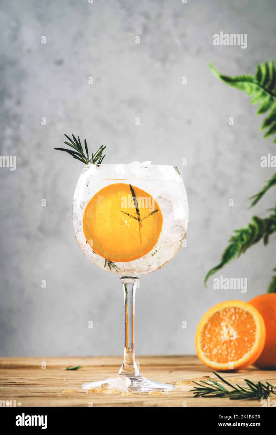 Gin tonic orange cocktail, long drink with dry gin, bitter tonic ...