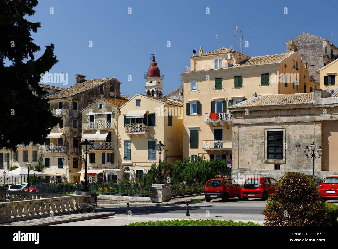 Historic buildings in the Old Town of Corfu, capital of the island of ...