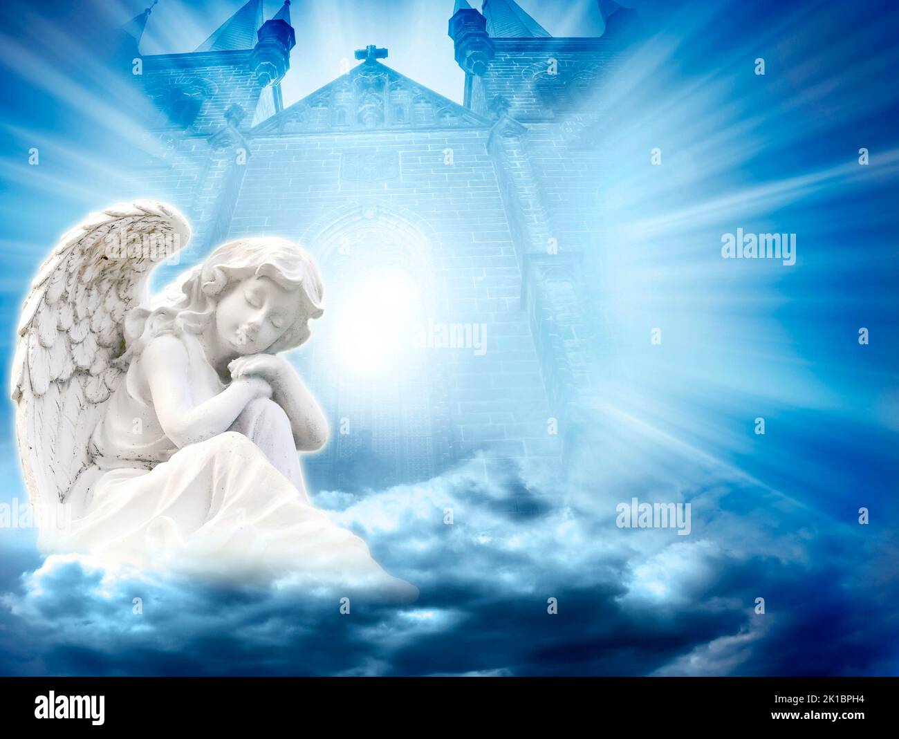 angel sleeping in front of a divine gate Stock Photo - Alamy