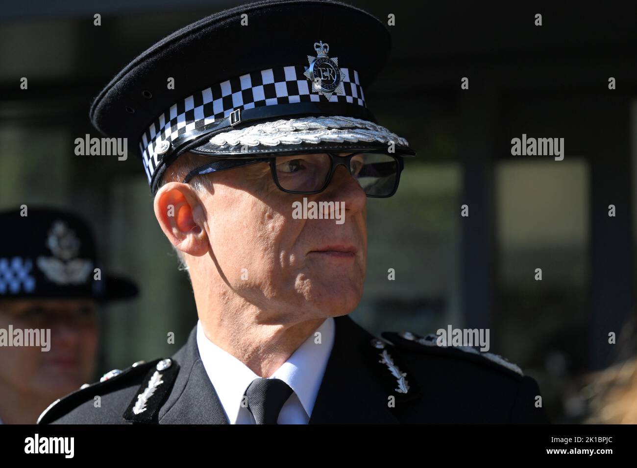 Metropolitan Police Commissioner Mark Rowley looks on during a visit by ...