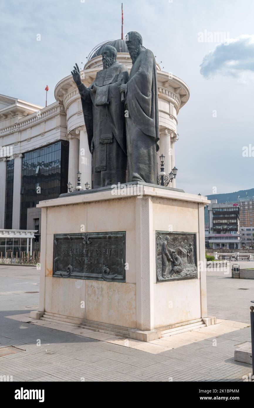 Skopje, North Macedonia - June 5, 2022: Statue of Saint Cyril and Saint ...