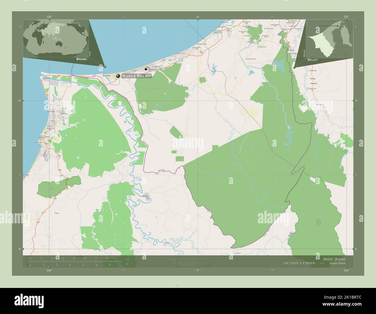 Belait, district of Brunei. Open Street Map. Locations and names of ...