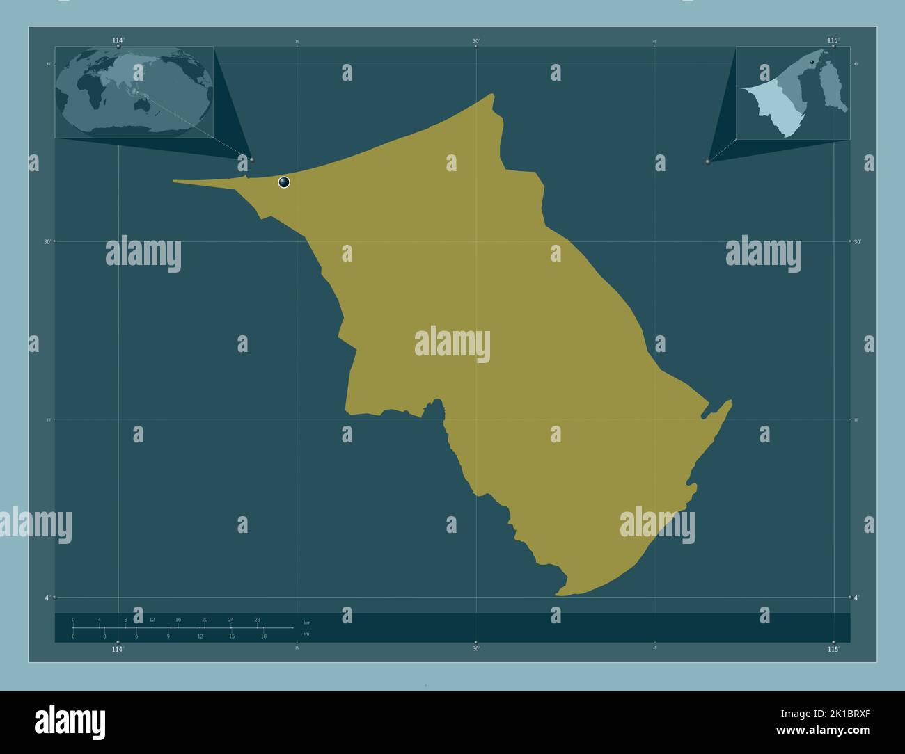 Belait, district of Brunei. Solid color shape. Corner auxiliary ...