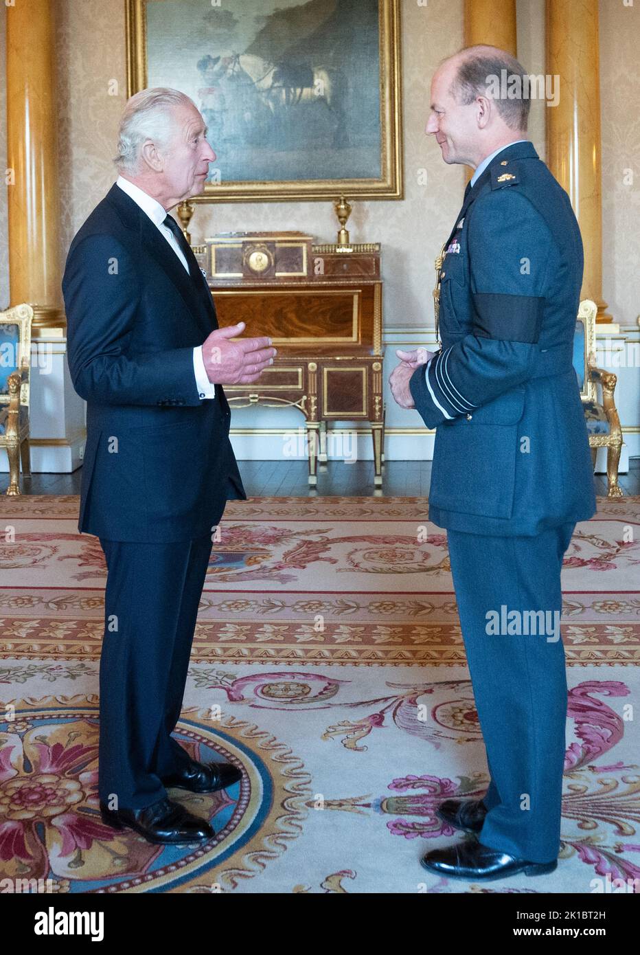 King Charles III greets Air Chief Marshal Sir Mike Wigston during a ...