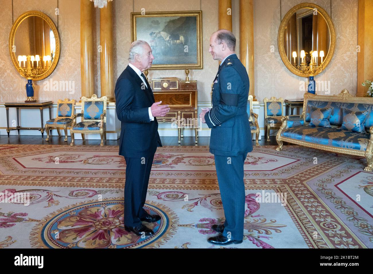 King Charles III greets Air Chief Marshal Sir Mike Wigston during a ...