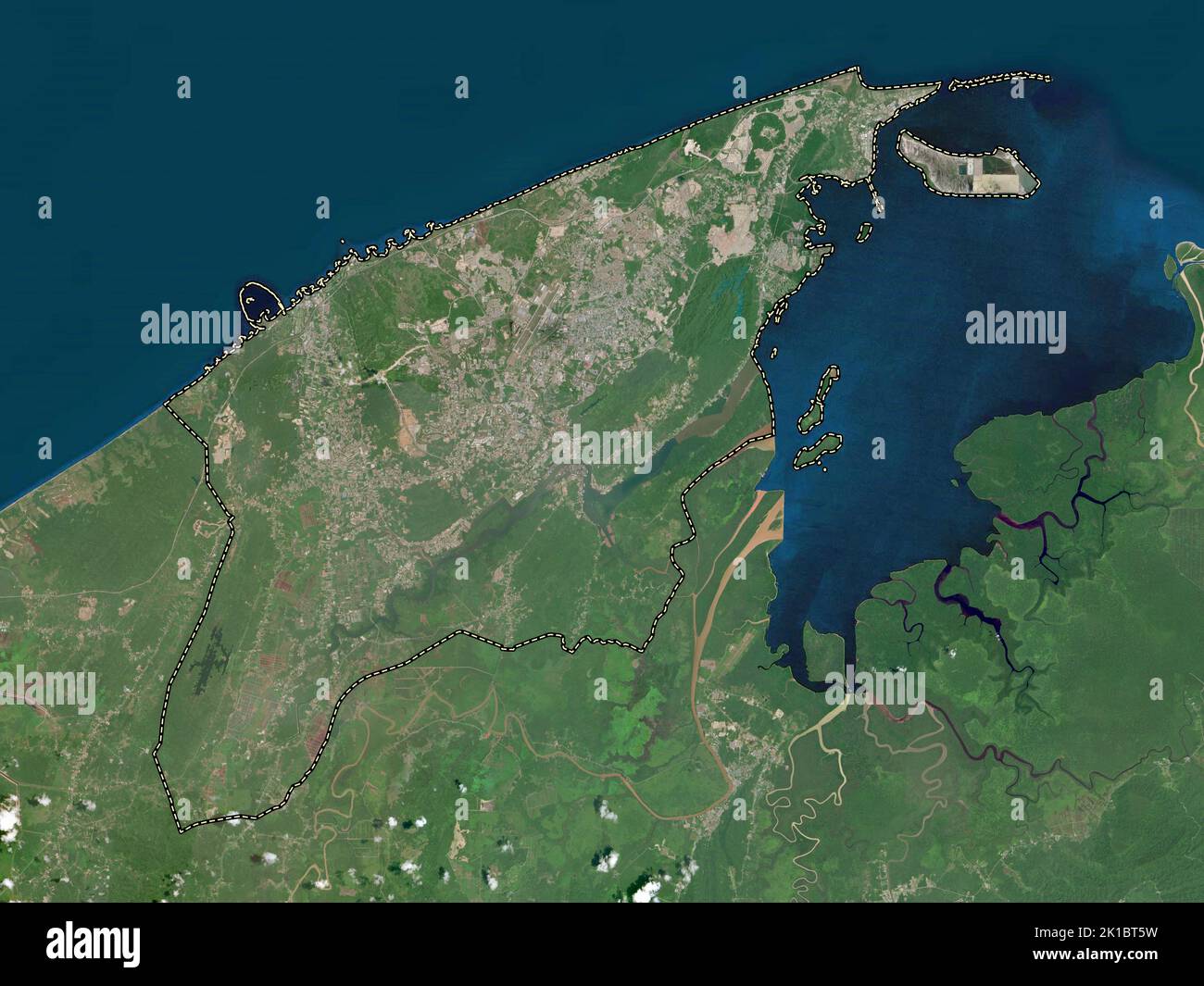 Brunei and Muara, district of Brunei. High resolution satellite map ...