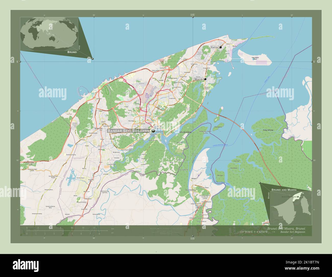 Brunei and Muara, district of Brunei. Open Street Map. Locations and ...