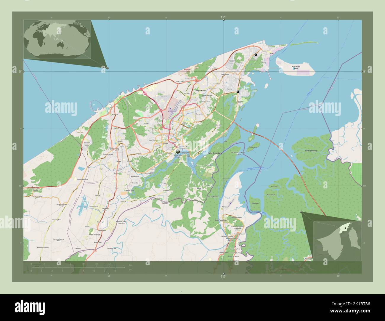 Brunei and Muara, district of Brunei. Open Street Map. Locations of ...