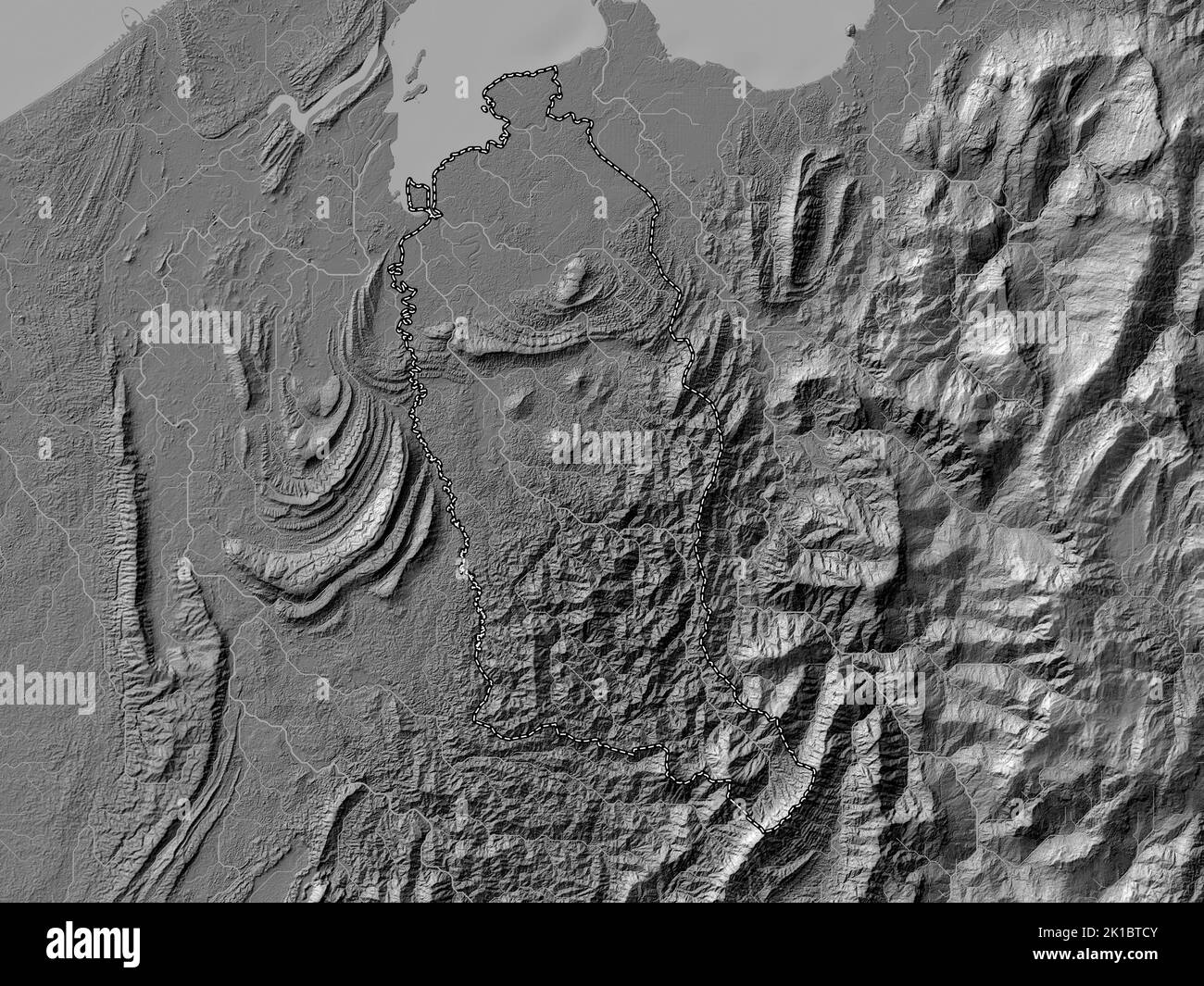 Temburong, district of Brunei. Bilevel elevation map with lakes and ...