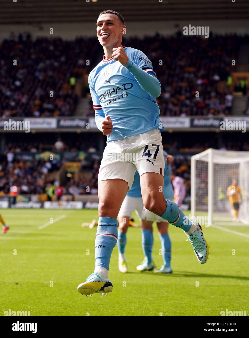 Manchester City's Phil Foden celebrates scoring their side's third goal ...