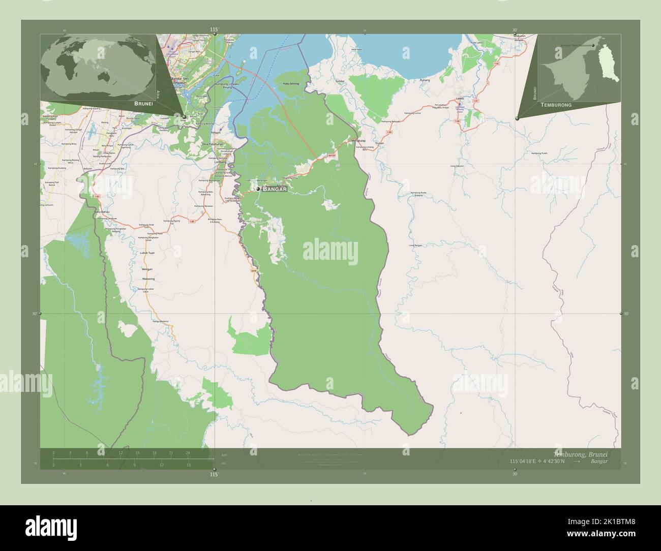 Temburong, district of Brunei. Open Street Map. Locations and names of ...