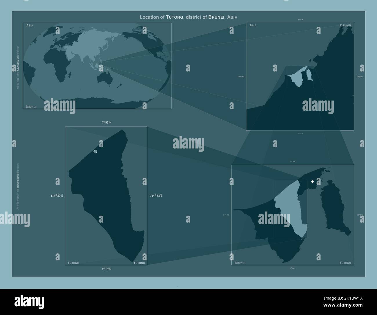 Tutong, district of Brunei. Diagram showing the location of the region ...