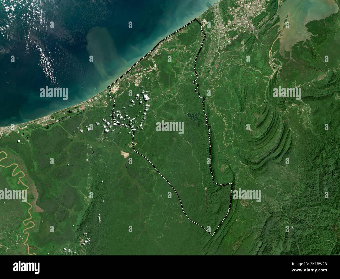 Tutong, district of Brunei. High resolution satellite map Stock Photo ...