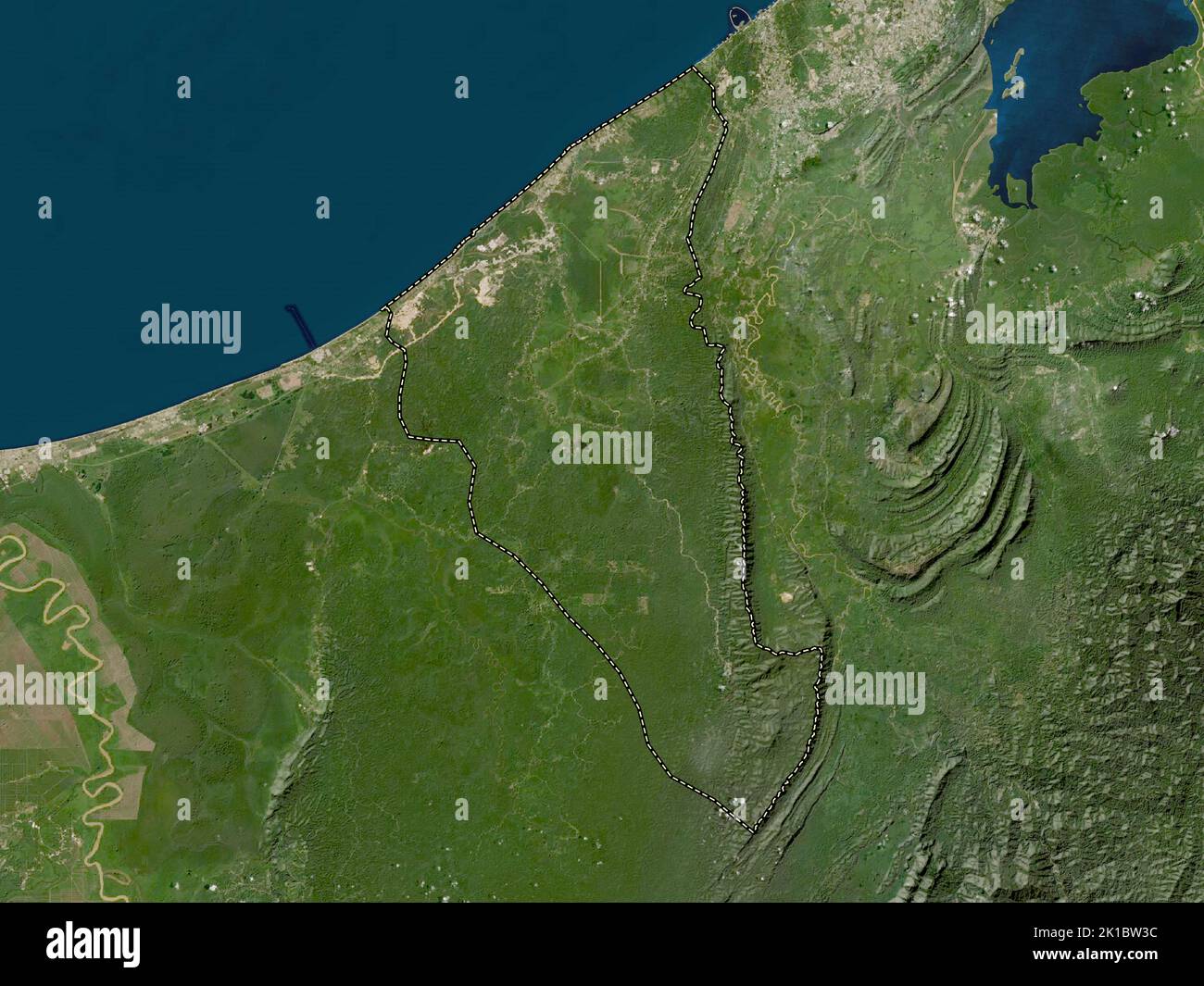 Tutong, district of Brunei. Low resolution satellite map Stock Photo ...