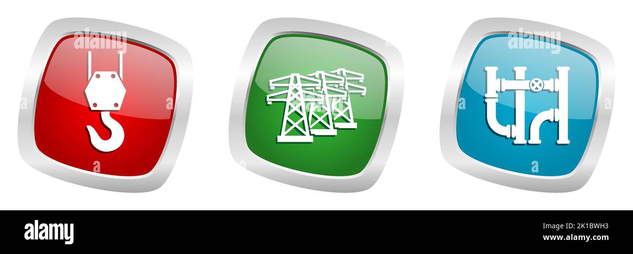 Industry and technolog vector icons, crane, powerline and pipeline ...