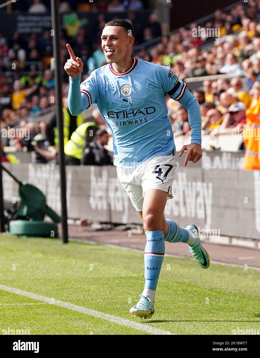 Manchester City's Phil Foden celebrates scoring their side's third goal ...