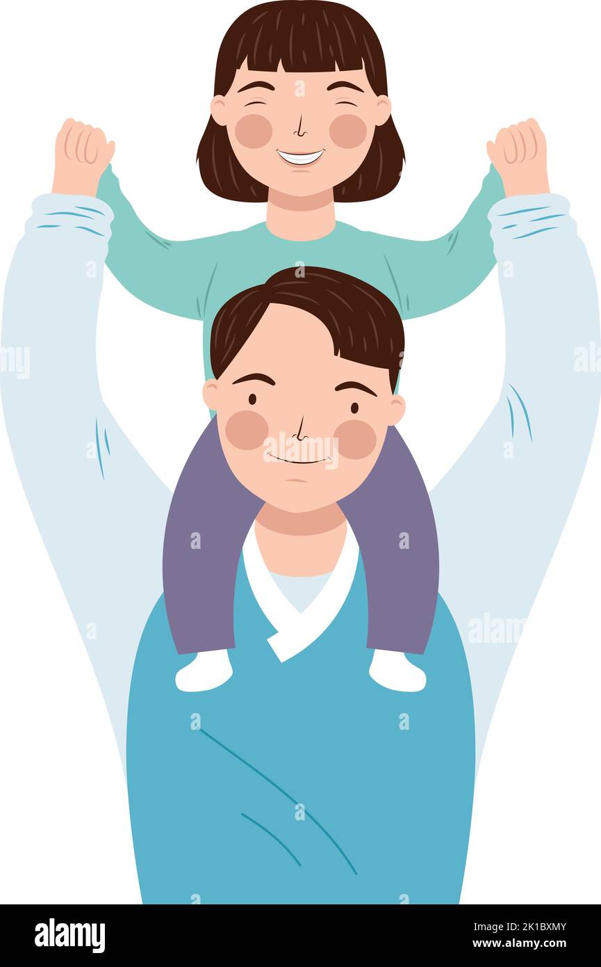 korean dad lifting daughter characters Stock Vector Image & Art - Alamy