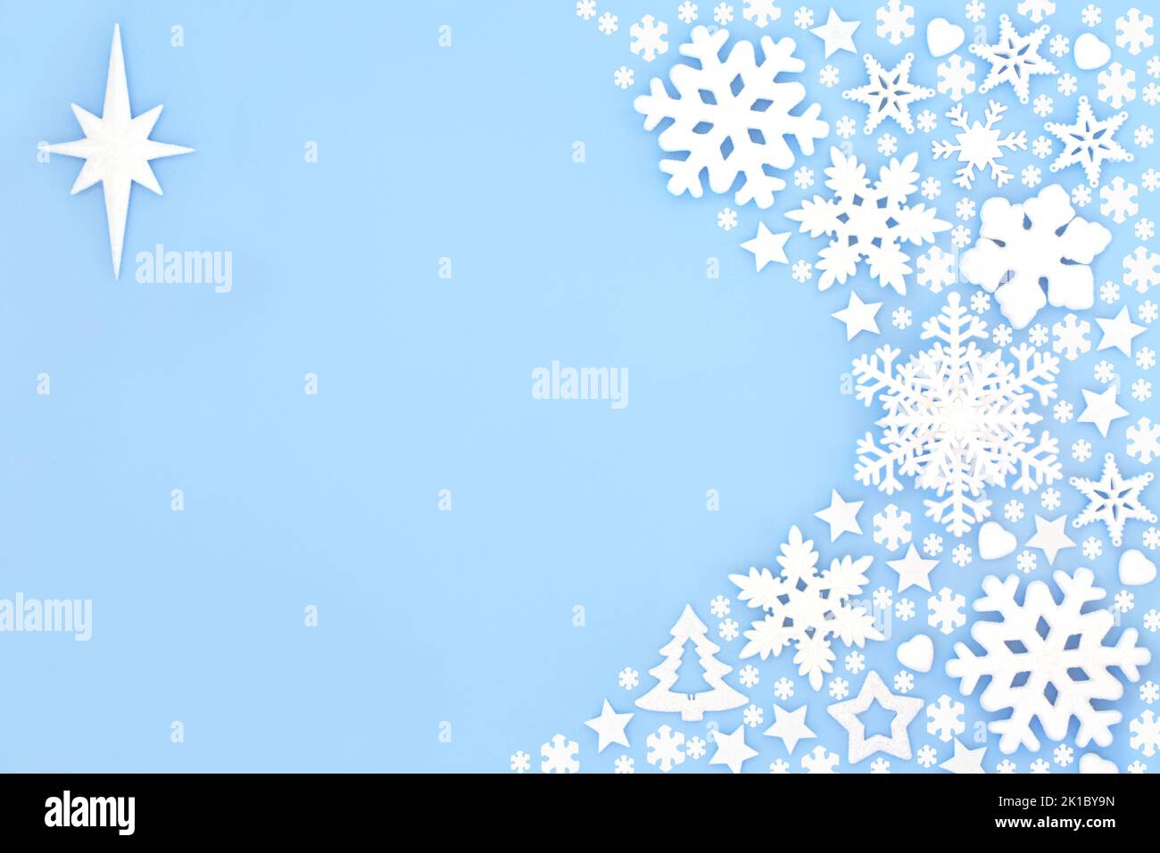 Christmas festive star of Bethlehem and snowflake background border on ...