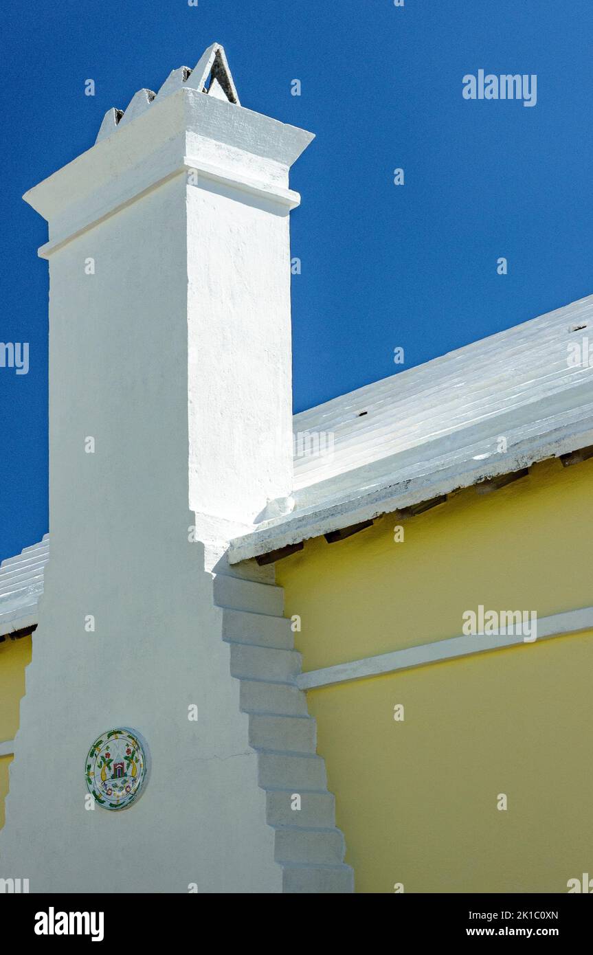 Bermuda Architecture Yellow House White Roof & Chimney Ceramic House ...