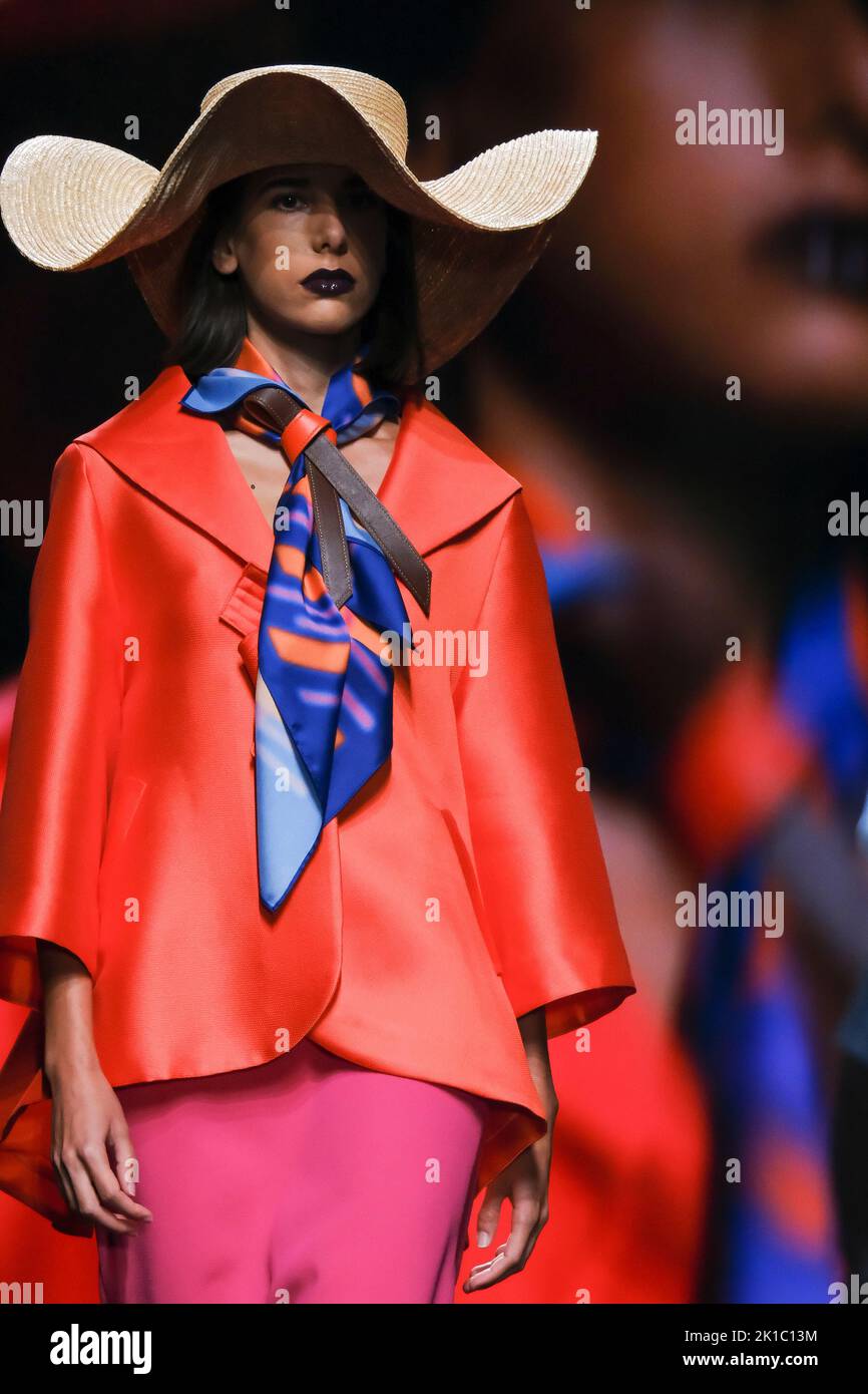 Madrid, Spain. 17th Sep, 2022. A model walks the runway wearing a ...