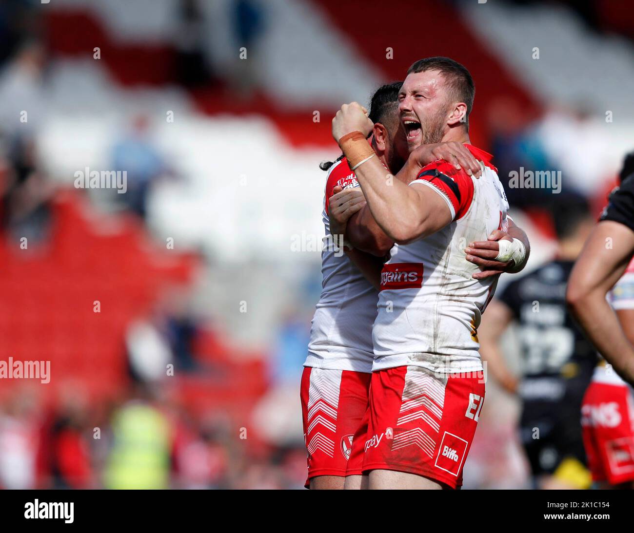 St Helens' Konrad Hurrell (left) and St Helens' Joe Batchelor celebrate ...