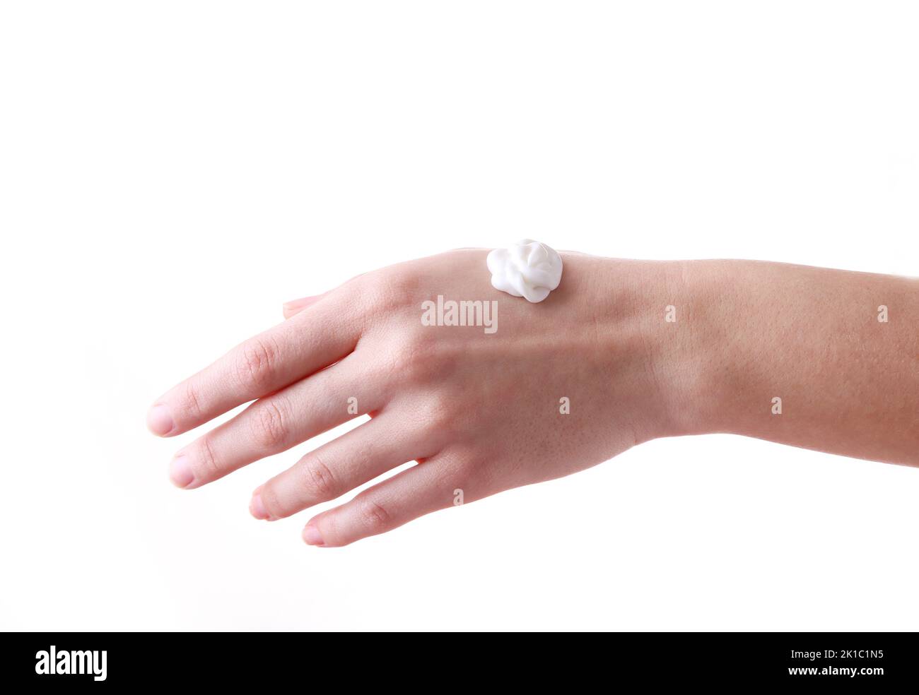 Beautiful young woman hands with cream isolated on white Stock Photo ...