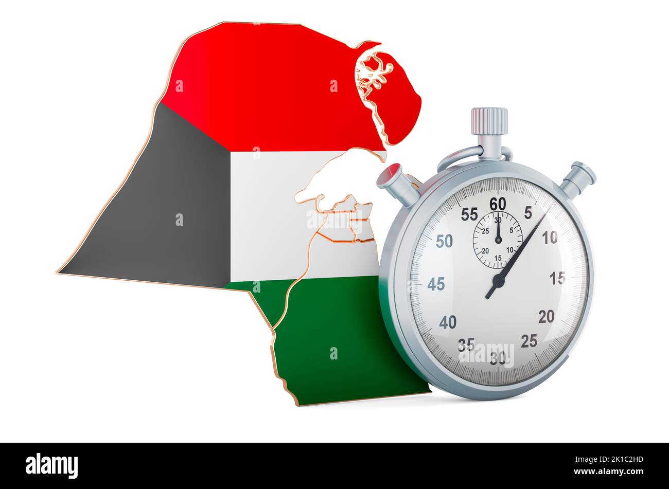 Kuwaiti map with stopwatch, 3D rendering isolated on white background ...