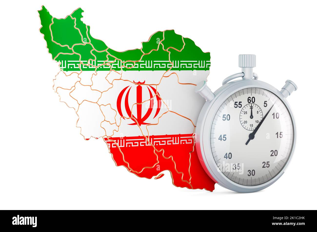 Iranian map with stopwatch, 3D rendering isolated on white background ...