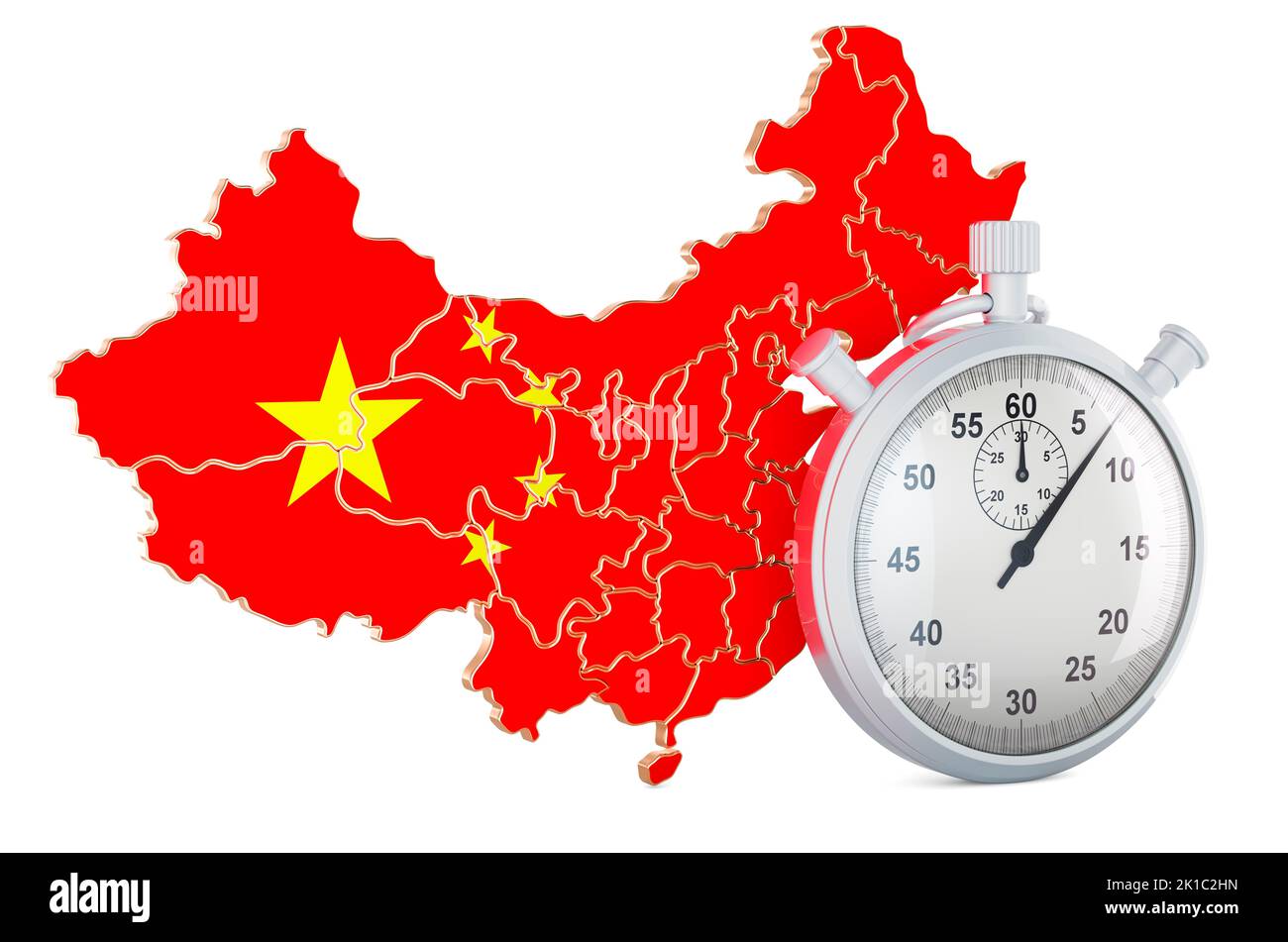 Chinese map with stopwatch, 3D rendering isolated on white background ...