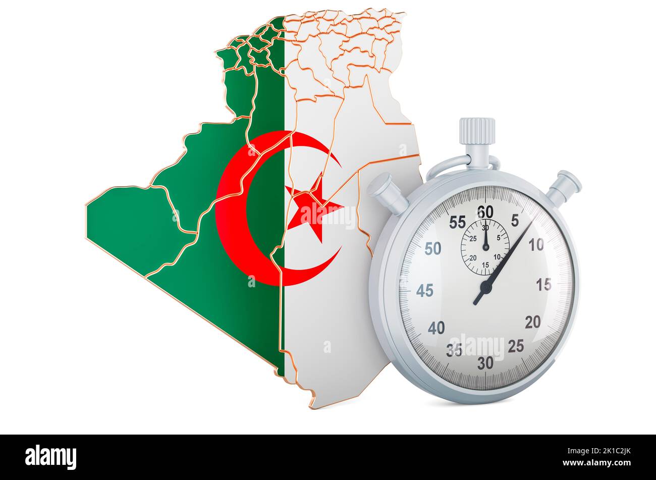 Algerian map with stopwatch, 3D rendering isolated on white background ...