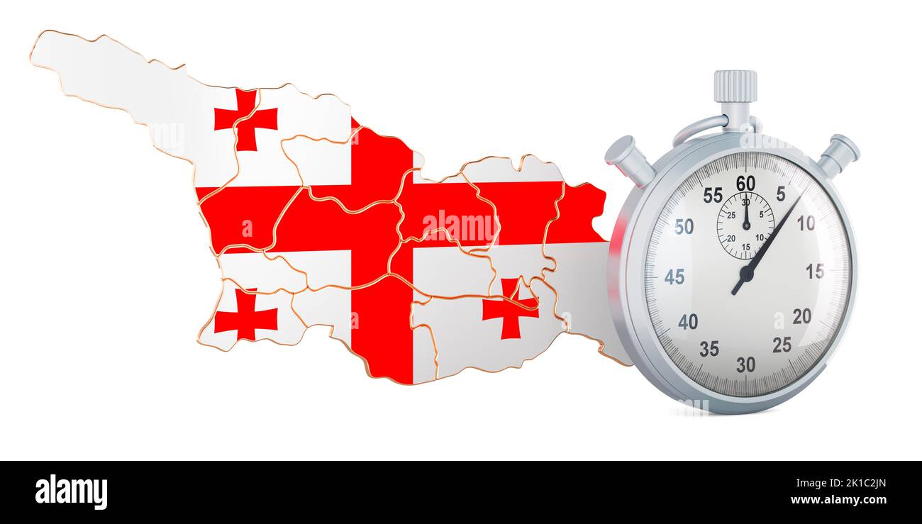 Georgian map with stopwatch, 3D rendering isolated on white background ...