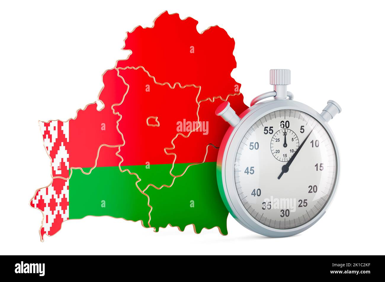 Belarusian map with stopwatch, 3D rendering isolated on white ...