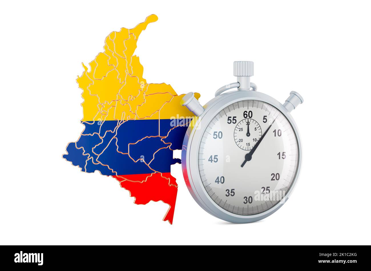 Colombian map with stopwatch, 3D rendering isolated on white background ...
