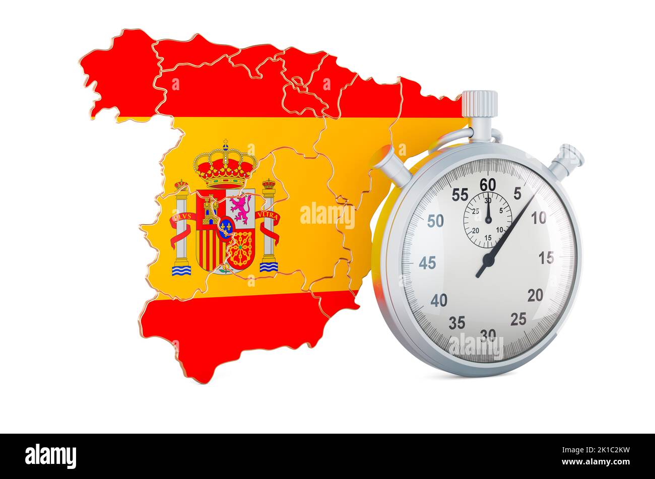 Spanish map with stopwatch, 3D rendering isolated on white background ...