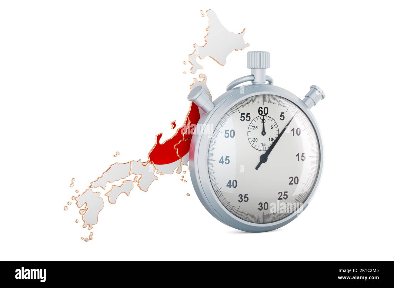 Japanese map with stopwatch, 3D rendering isolated on white background ...
