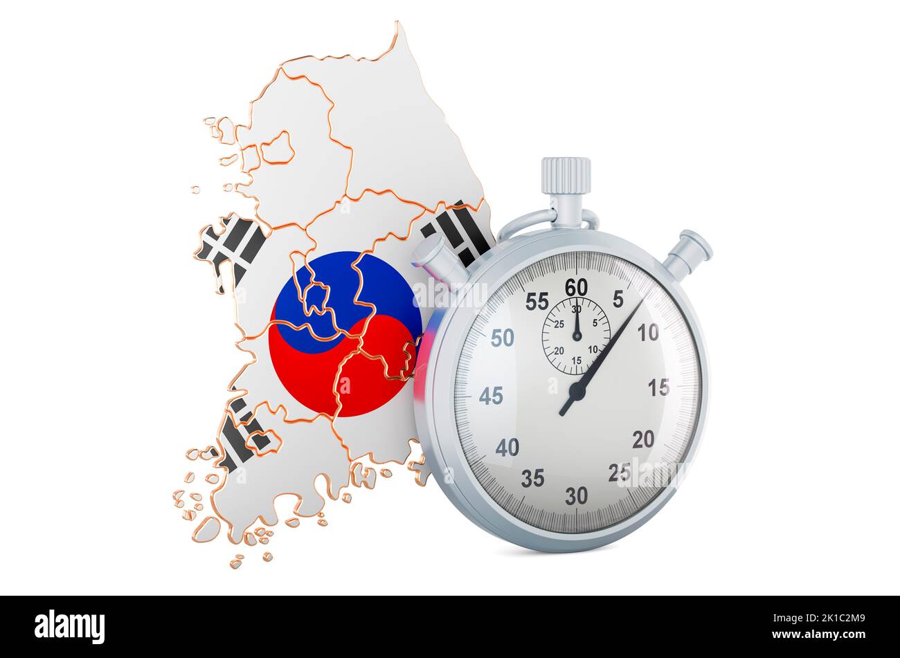 South Korean map with stopwatch, 3D rendering isolated on white ...