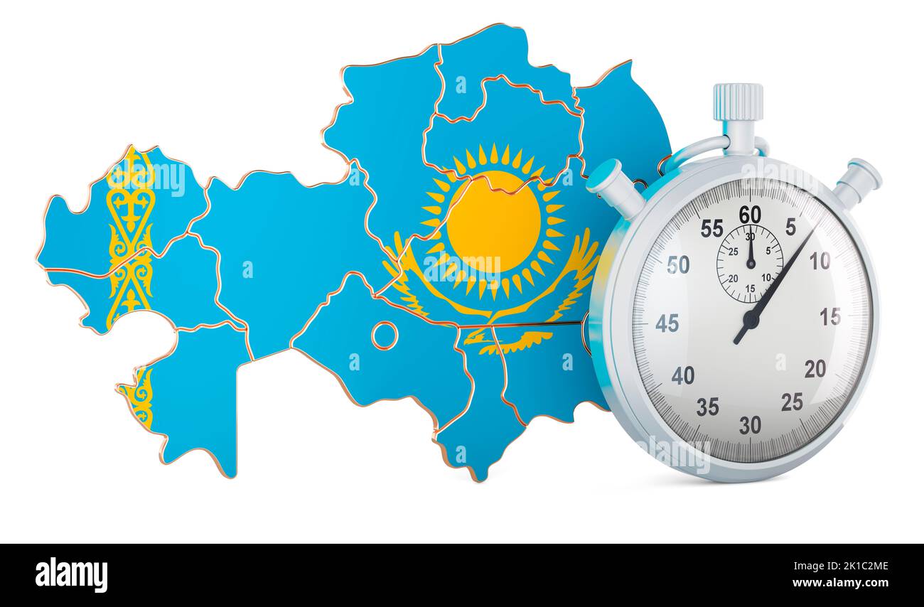 Kazakh map with stopwatch, 3D rendering isolated on white background ...