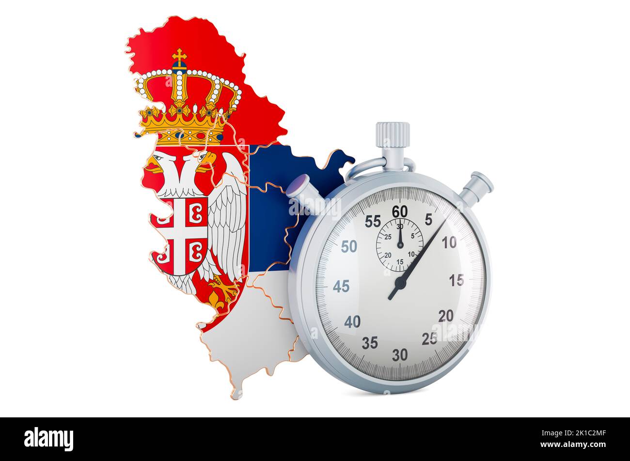Serbian map with stopwatch, 3D rendering isolated on white background ...