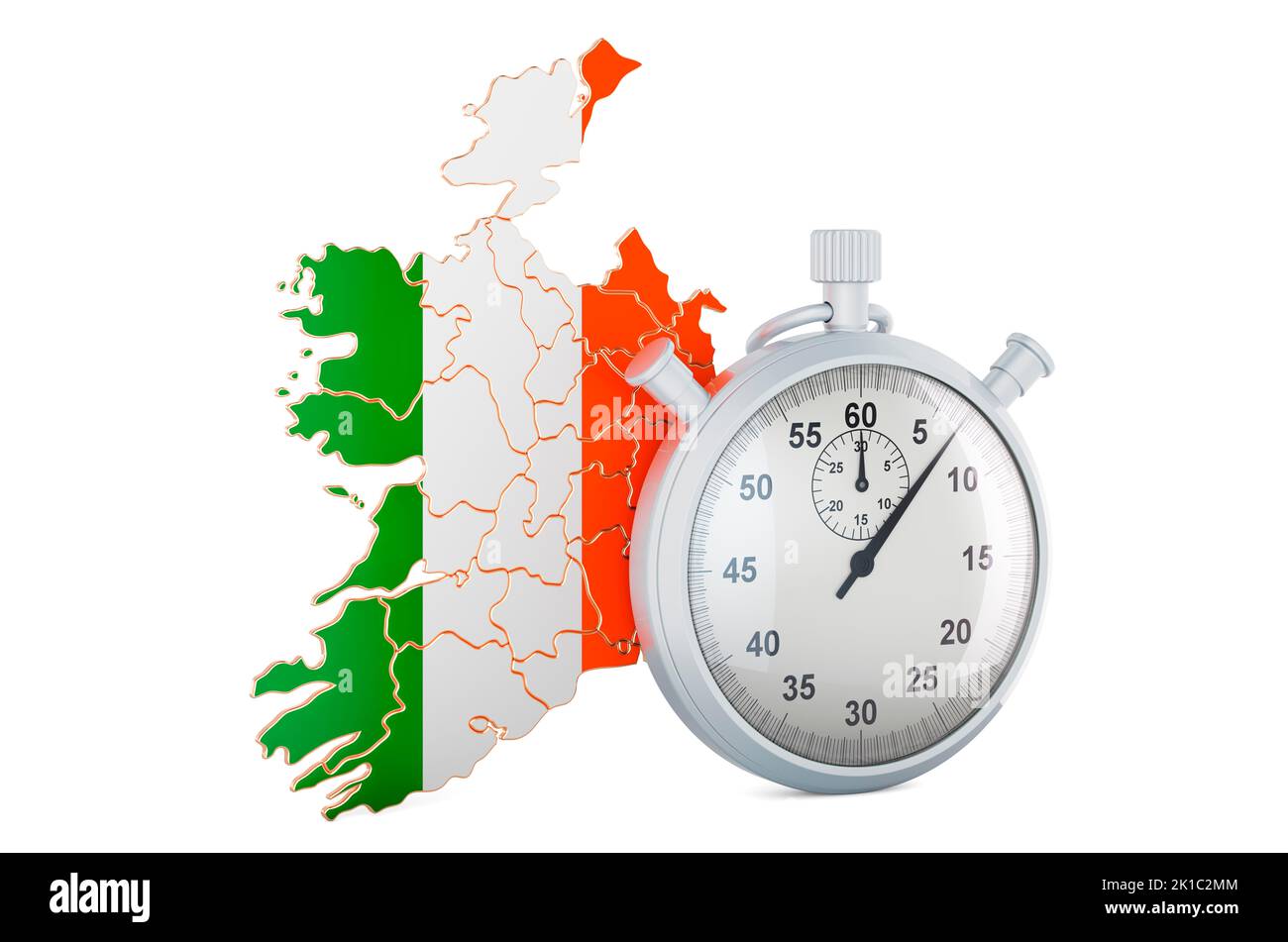 Irish map with stopwatch, 3D rendering isolated on white background ...