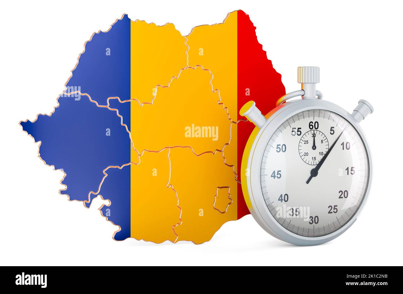 Romanian map with stopwatch, 3D rendering isolated on white background ...