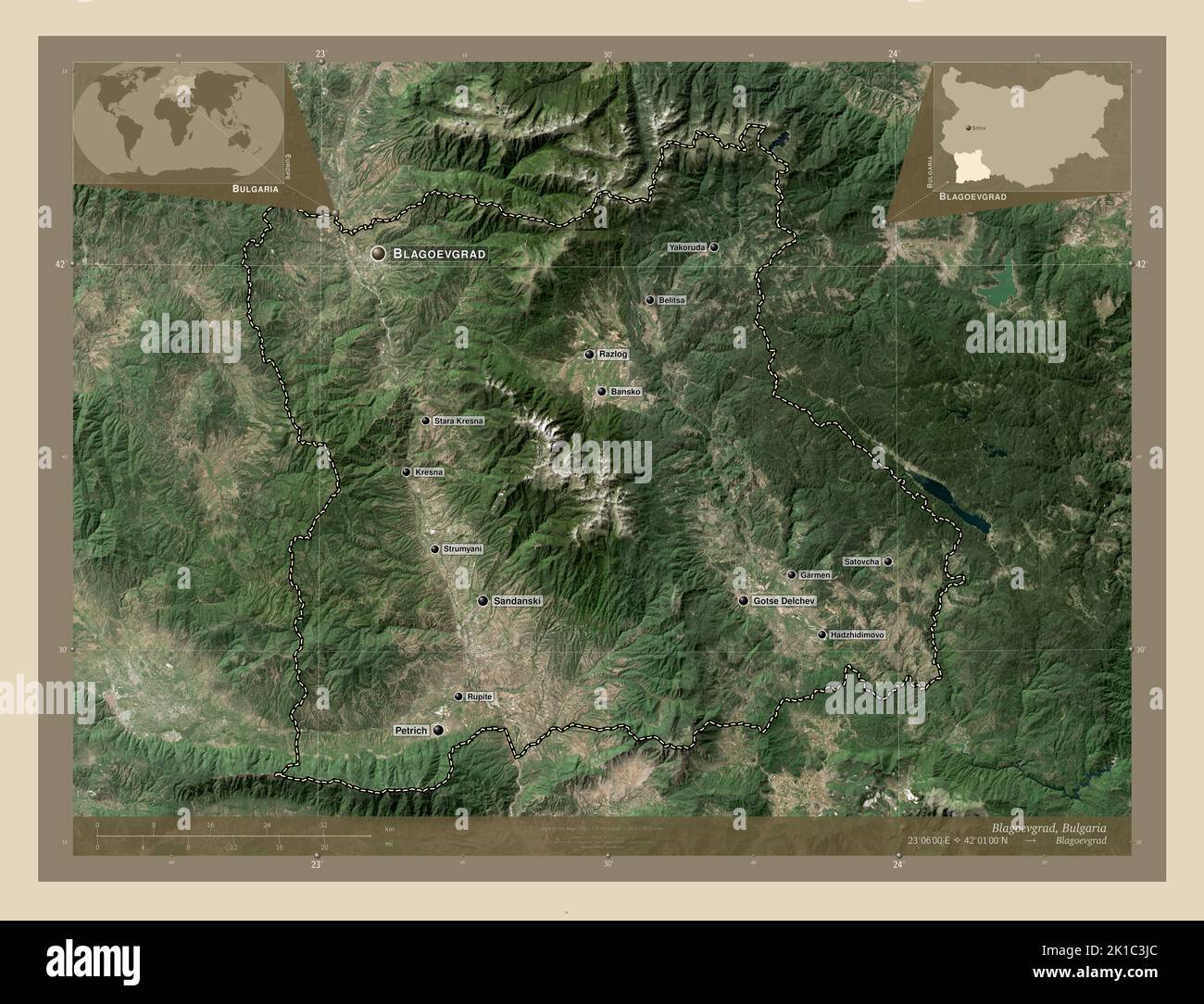 Blagoevgrad, province of Bulgaria. High resolution satellite map ...